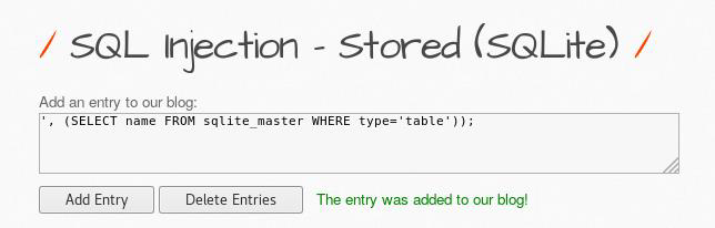Sql Injection Stored Sqlite · Teckk2